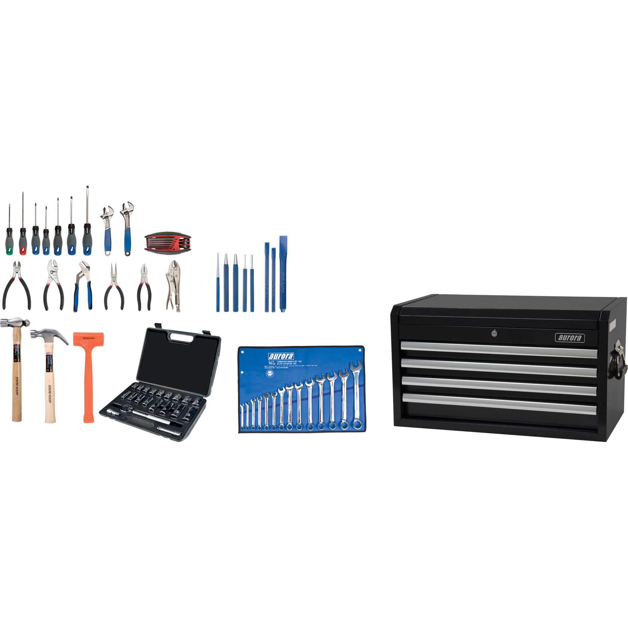 Aurora Tools Starter Tool Set with Steel Chest, 70 Pieces | Aurora Tools